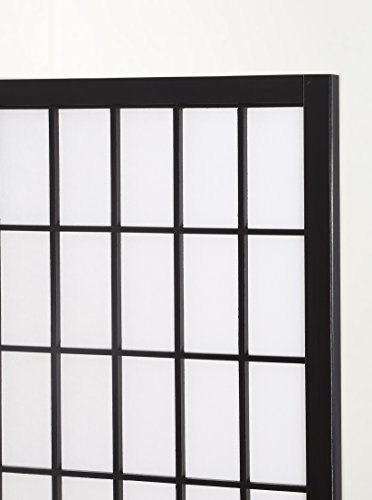 Roundhill Furniture Oriental Shoji 4 Panel Screen Room Divider, Black