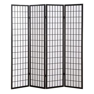 Roundhill Furniture Oriental Shoji 4 Panel Screen Room Divider, Black