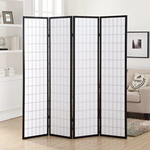 Roundhill Furniture Oriental Shoji 4 Panel Screen Room Divider, Black