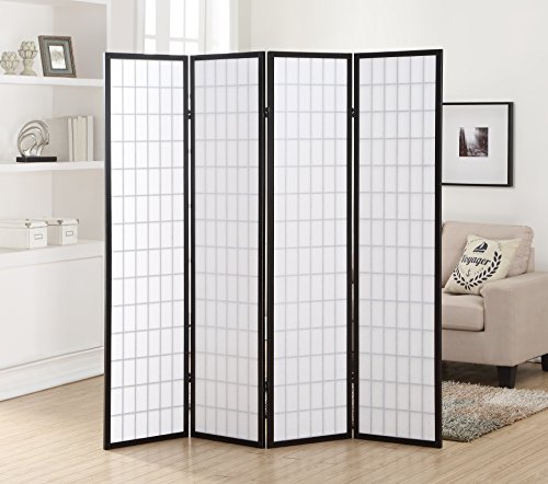 Roundhill Furniture Oriental Shoji 4 Panel Screen Room Divider, Black