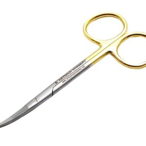 Scissors 4.5 inches Curved with Tungsten Carbide Inserts| Gold Plated Handle Extra Sharp and Durable by ARTMAN INSTRUMENTS