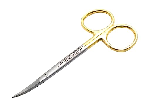 Scissors 4.5 inches Curved with Tungsten Carbide Inserts| Gold Plated Handle Extra Sharp and Durable by ARTMAN INSTRUMENTS