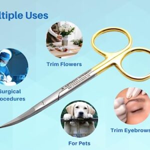 Scissors 4.5 inches Curved with Tungsten Carbide Inserts| Gold Plated Handle Extra Sharp and Durable by ARTMAN INSTRUMENTS