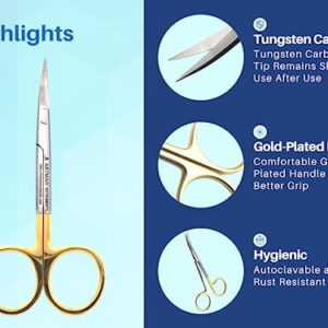 Scissors 4.5 inches Curved with Tungsten Carbide Inserts| Gold Plated Handle Extra Sharp and Durable by ARTMAN INSTRUMENTS