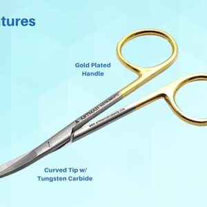 Scissors 4.5 inches Curved with Tungsten Carbide Inserts| Gold Plated Handle Extra Sharp and Durable by ARTMAN INSTRUMENTS