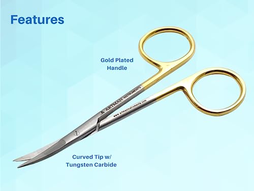 Scissors 4.5 inches Curved with Tungsten Carbide Inserts| Gold Plated Handle Extra Sharp and Durable by ARTMAN INSTRUMENTS