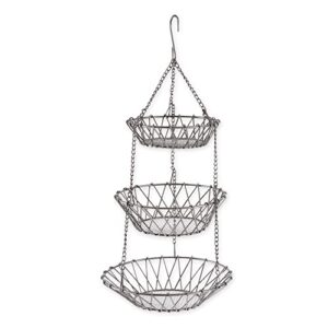 dii metal kitchen storage collection farmhouse stand 3-tier hanging fruit basket, satin nickel