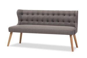 baxton studio melody mid-century modern grey fabric and natural wood finishing 3-seater settee bench