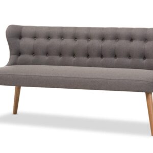 Baxton Studio Melody Mid-Century Modern Grey Fabric and Natural Wood Finishing 3-Seater Settee Bench