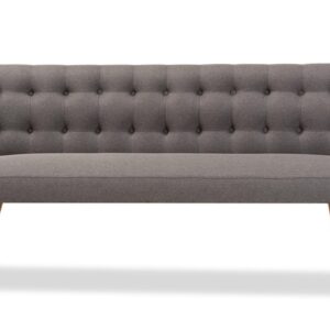 Baxton Studio Melody Mid-Century Modern Grey Fabric and Natural Wood Finishing 3-Seater Settee Bench