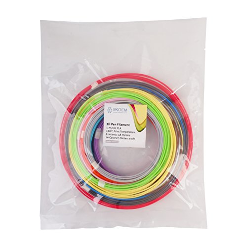 3D Pen PLA Filament Refills 1.75mm, 16 Colors, 10 Foot per Color, Total 160 Foot