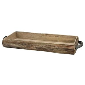 stonebriar rectangle natural wood bark serving tray with metal handles, rustic butler tray, country centerpiece for coffee table or dining table, unique candle holder, desk organizer for documents