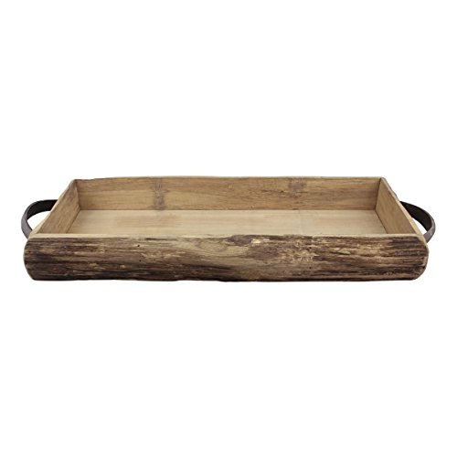 Stonebriar Rectangle Natural Wood Bark Serving Tray with Metal Handles, Rustic Butler Tray, Country Centerpiece for Coffee Table or Dining Table, Unique Candle Holder, Desk Organizer for Documents