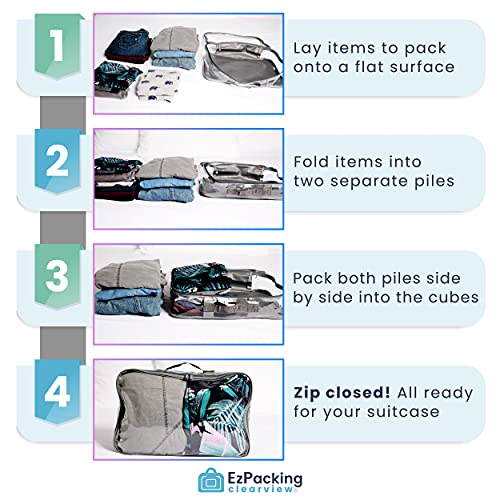 Large Clear Travel Packing Cube/See-Through PVC Organizer for Suitcase/Multipurpose Pouch w/Handle/Dress Shirts, Pants, Cashmere, Sweaters & Seasonal Linen Storage Protection (Gray)