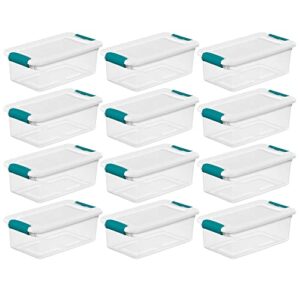 sterilite 6-quart clear and blue stackable latching storage box container (12-pack)