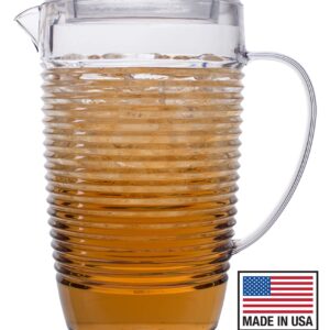 Break Resistant Clear Plastic Pitcher with Lid for Iced Tea, Sangria, Lemonade (76 fl oz. - 2.4 quarts) - Made in USA