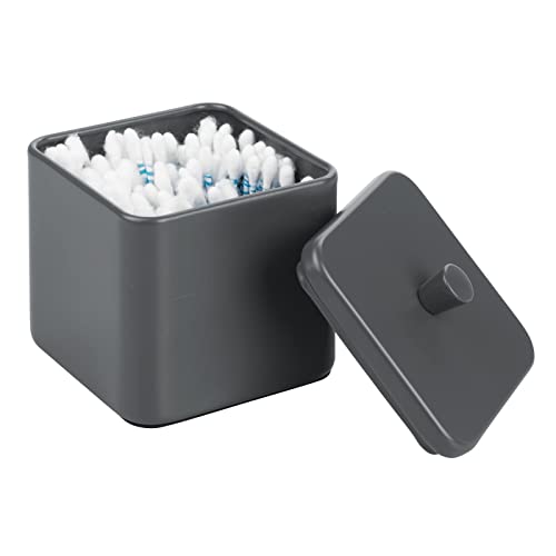 mDesign Small Metal Square Bathroom Apothecary Storage Organizer Canister Jars with Lid - Organization Holders for Vanity, Makeup Tables - Unity Collection - Matte Slate Gray