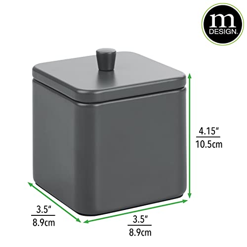 mDesign Small Metal Square Bathroom Apothecary Storage Organizer Canister Jars with Lid - Organization Holders for Vanity, Makeup Tables - Unity Collection - Matte Slate Gray