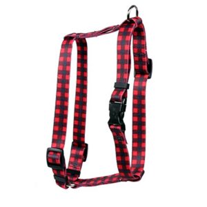 yellow dog design buffalo plaid red roman style h dog harness, large