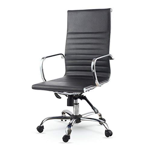 Winport Furniture Elegance High-Back Leather Swivel Office & Home Desk/Task Chair, Black