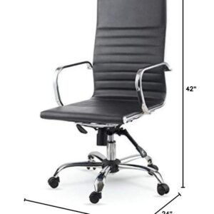 Winport Furniture Elegance High-Back Leather Swivel Office & Home Desk/Task Chair, Black