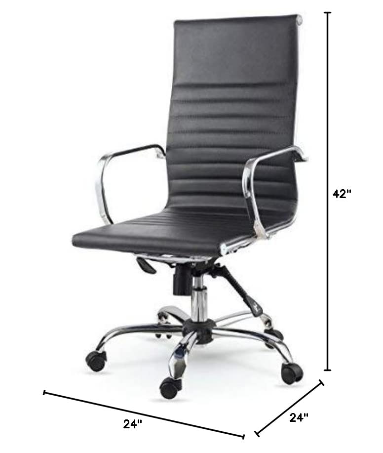 Winport Furniture Elegance High-Back Leather Swivel Office & Home Desk/Task Chair, Black