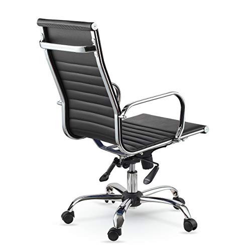 Winport Furniture Elegance High-Back Leather Swivel Office & Home Desk/Task Chair, Black