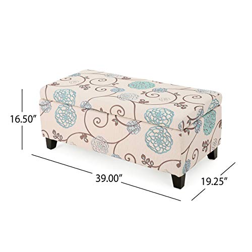 Christopher Knight Home Breanna Fabric Storage Ottoman, White And Blue Floral