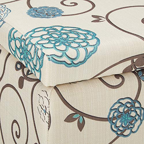 Christopher Knight Home Breanna Fabric Storage Ottoman, White And Blue Floral