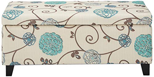 Christopher Knight Home Breanna Fabric Storage Ottoman, White And Blue Floral