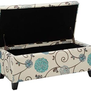 Christopher Knight Home Breanna Fabric Storage Ottoman, White And Blue Floral