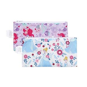 bumkins snack bags, reusable fabric, washable, food safe, bpa free - cinderella & ariel (2-pack)