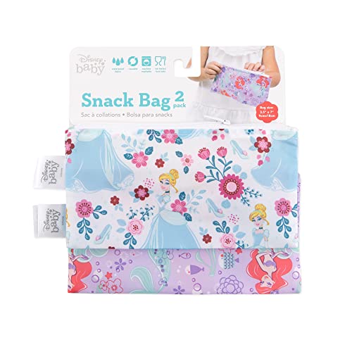 Bumkins Snack Bags, Reusable Fabric, Washable, Food Safe, BPA Free - Cinderella & Ariel (2-Pack)