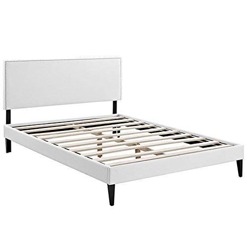 Modway Phoebe Queen Vinyl Platform Bed with Squared Tapered Legs in White