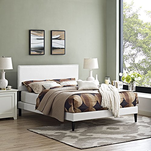 Modway Phoebe Queen Vinyl Platform Bed with Squared Tapered Legs in White