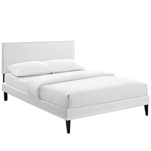 Modway Phoebe Queen Vinyl Platform Bed with Squared Tapered Legs in White