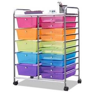 Giantex 15 Drawer Rolling Storage Cart Tools Scrapbook Paper Office School Organizer, Multicolor