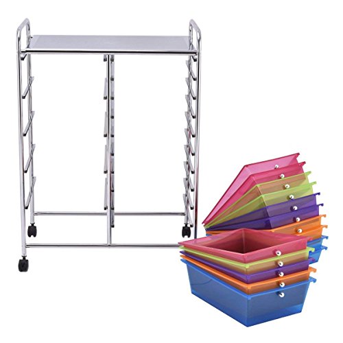 Giantex 15 Drawer Rolling Storage Cart Tools Scrapbook Paper Office School Organizer, Multicolor