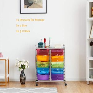 Giantex 15 Drawer Rolling Storage Cart Tools Scrapbook Paper Office School Organizer, Multicolor