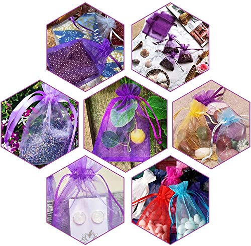 G2PLUS Organza Gift Bags with Drawstring 5''x 7' 100 PCS Organza Jewelry Bags, Sheer Drawstring Gift Pouches for Christmas Wedding Party Favors (Purple)