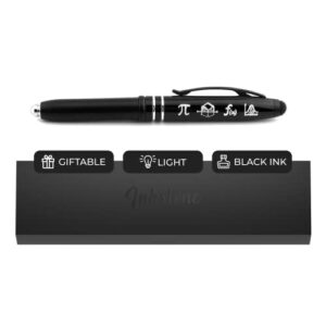 "symbols of mathematics" engraved gift pen w/led light & stylus - pi, geometry, function, & integration symbols - gifts for mathematicians math teachers