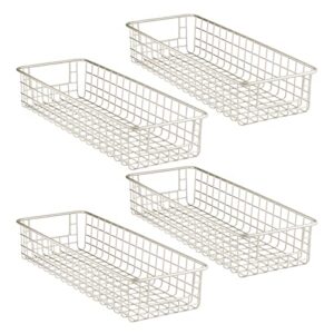 mDesign Metal Wire Food Storage Shallow Basket Organizer with Handles for Organizing Kitchen Cabinets, Pantry Shelf, Bathroom, Laundry Room, Closets, Garage - Concerto Collection - 4 Pack - Satin