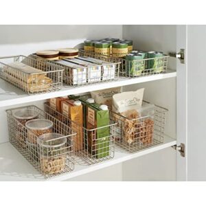 mDesign Metal Wire Food Storage Shallow Basket Organizer with Handles for Organizing Kitchen Cabinets, Pantry Shelf, Bathroom, Laundry Room, Closets, Garage - Concerto Collection - 4 Pack - Satin