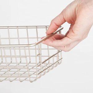 mDesign Metal Wire Food Storage Shallow Basket Organizer with Handles for Organizing Kitchen Cabinets, Pantry Shelf, Bathroom, Laundry Room, Closets, Garage - Concerto Collection - 4 Pack - Satin