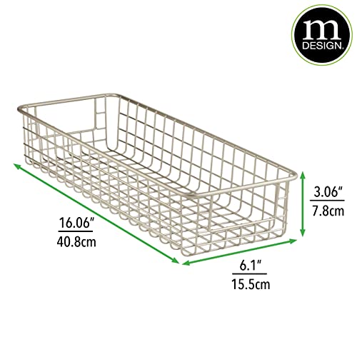 mDesign Metal Wire Food Storage Shallow Basket Organizer with Handles for Organizing Kitchen Cabinets, Pantry Shelf, Bathroom, Laundry Room, Closets, Garage - Concerto Collection - 4 Pack - Satin