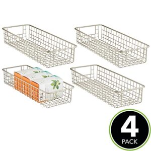 mDesign Metal Wire Food Storage Shallow Basket Organizer with Handles for Organizing Kitchen Cabinets, Pantry Shelf, Bathroom, Laundry Room, Closets, Garage - Concerto Collection - 4 Pack - Satin