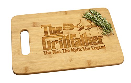 Grillfather Grill Father Engraved Bamboo Wood Cutting Board with Handle Funny Gift for Birthday or Father's Day Grilling Serving Tray 9.5x13"