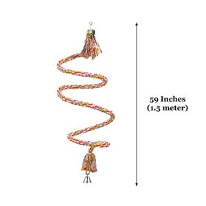 SunGrow Rope Perch for Hamsters, Sugar Gliders, Reptiles, 59” Long, Spiral Design with Jingling Bell, Vibrant Handmade Chew Toy