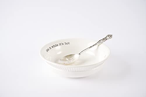 Mud Pie, White Vegetable Serving Bowl Set with Slotted Spoon, 9x6.5x2.5