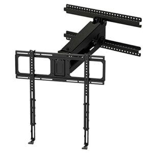 mantelmount mm340 above fireplace pull down tv mount - with patented auto-straightening, auto-stabilization, 2 gas pistons, adjustable motion stops, wire tabs & safety pull-down handles